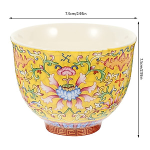 Beavorty Chinese Handmade Kungfu Tea Cup 130ml Floral Pattern Ceramic Tea Mugs Porcelain Tea Cup Tea Bowl Japanese Tea Cup Sake Cup Tea Accessories Drinkware (Yellow)