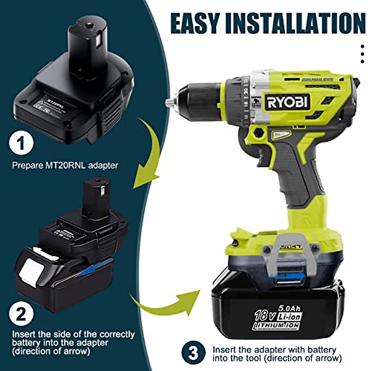 MT20RNL Adapter for Makita 18V Battery to for Roybi 18V Battery，Most Batteries for MAKITA:BL1860B / BL1860 / BL1850B / BL1850 / BL1840 / BL1830B / BL1830 / BL1820 / BL1815 etc.