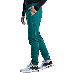 Cherokee Men Scrubs Pant Natural Rise Jogger with Zip Cargo Pocket WW012, XS, Hunter