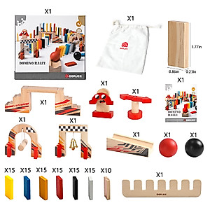 Dorjee Domino Rally Game Set, 115pcs Wooden Dominoes with Machines for Kids Age 4-8, Bulk Dominoes Racing Tile Games with Storage Tray and Bags