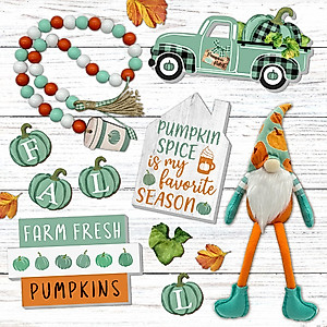 cocomong Fall Tiered Tray Decor, Fall Decor - Farmhouse Decorations for Home, Hello Fall Pumpkin Wood Sign Set of 3 Kitchen Table Decor, Maple Leaf Wooden Block Autumn Fall Decorative Supplies