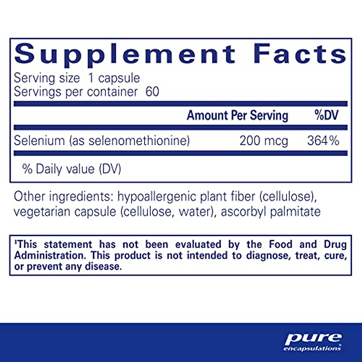 Pure Encapsulations Selenium (Selenomethionine) | Antioxidant Supplement for Immune System, Collagen and Thyroid Support* | 60 Capsules
