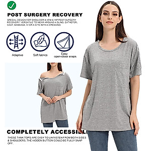 Unisex Post Shoulder Surgery Shirts for Men Rotator Cuff Chest Recovery Shirt Women Full Snap Access Dialysis Chemo Clothing X-Large Grey