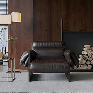 Oversized Accent Chair, Down-Filled Upholstered Armchair, Mid Century Oil Wax Leather Wood Legs, Adjustable Comfy Singel Sofa, Lazy Lounge Chair 33.5'' W for Living Room, Bedroom, Office, Dark Brown
