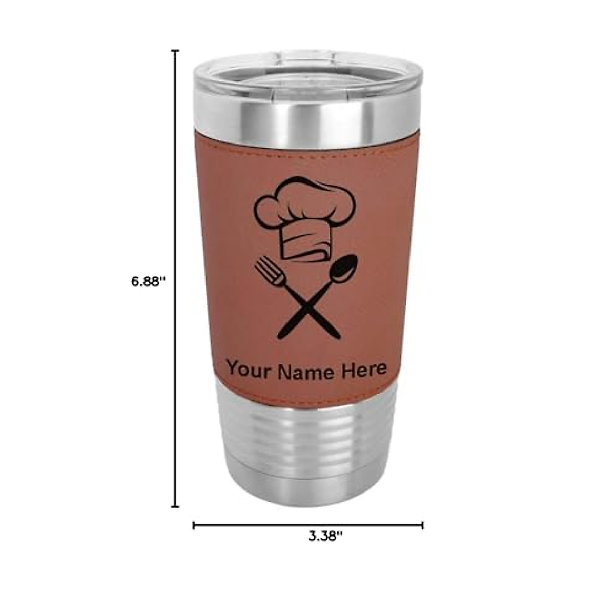 LaserGram 20oz Vacuum Insulated Tumbler Mug, Chef Hat, Personalized Engraving Included (Faux Leather, Dark Brown)