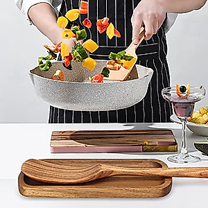 10" Long Acacia Spoon Rest Wooden Cooking Spoon Holder for Stove Top Kitchen Spatula Spoon Rest Best Wood Spoon Rest for Kitchen Counte Coffee Spoon Rest Utensil Rest