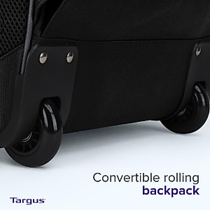 Targus Compact Rolling Backpack for Business, College Student and Travel Commuter Wheeled Bag, Durable Material, Tablet Pocket, Removable Laptop Protective Sleeve for 16-Inch Laptop, Black (TSB750US)