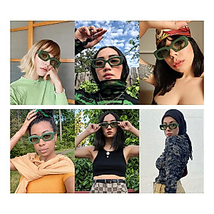 VANLINKER Rectangle Sunglasses for Women Retro Trendy Fashion Eyewear Narrow Thin Square Frame UV400 Protection VL9624 Green Frame/Green Lens