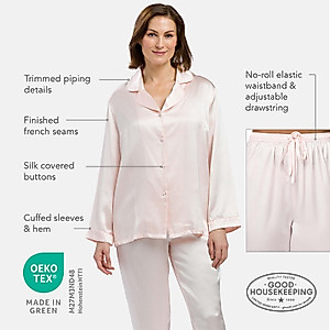 Fishers Finery Women's 100% Pure Mulberry Silk Long Pajama Set with Gift Box - Luxury Loungewear (Pink, M)