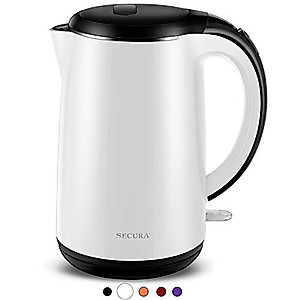 Secura SWK-1701DB The Original Stainless Steel Double Wall Electric Water Kettle 1.8 Quart, White