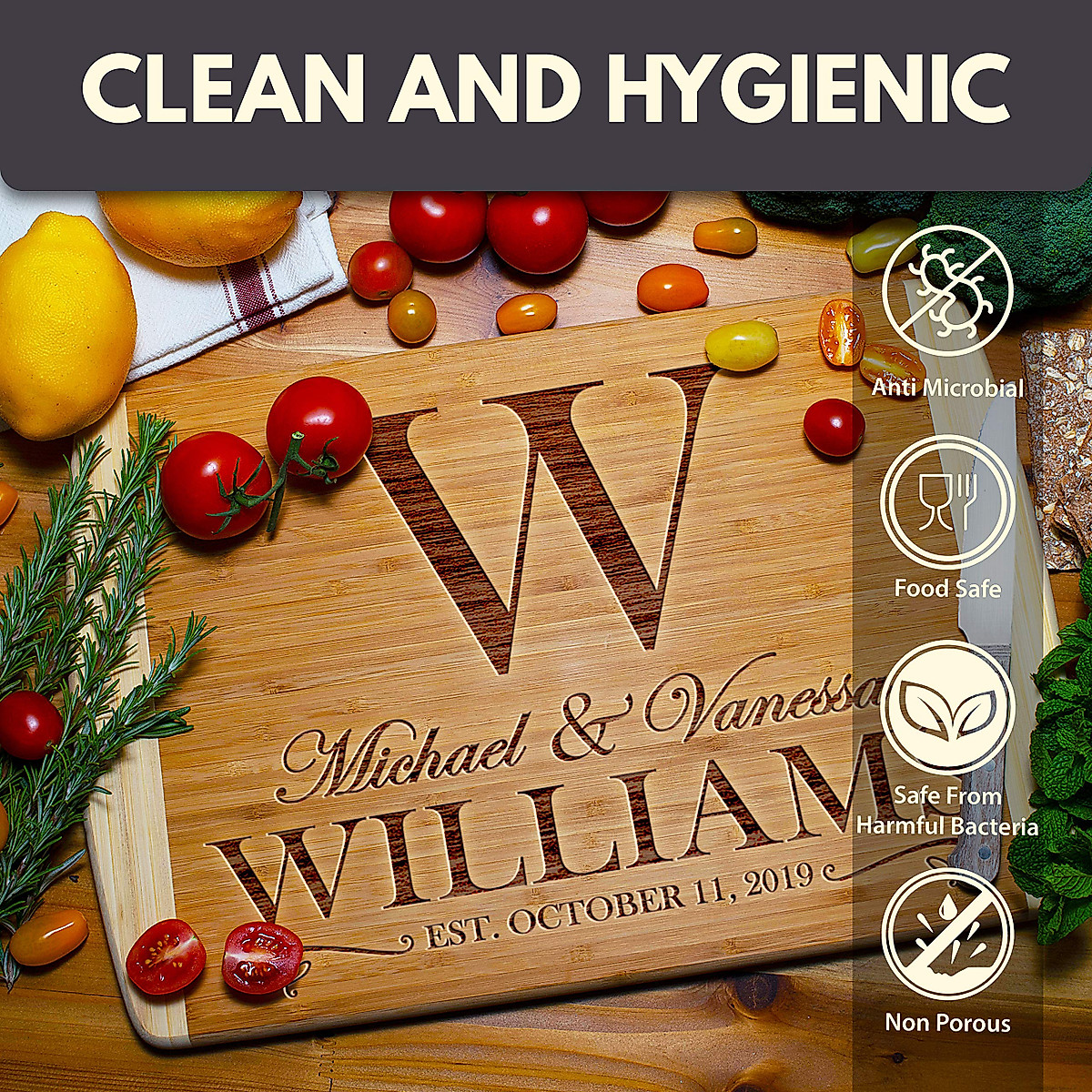 Personalized Cutting Board - 9 Designs |12" x 18"| Bamboo Cutting Board - Wedding Gifts for the Couple, Housewarming Gifts, Anniversary, Grandma Gifts, Engraved Kitchen Sign & Decor - 2 Tone Block