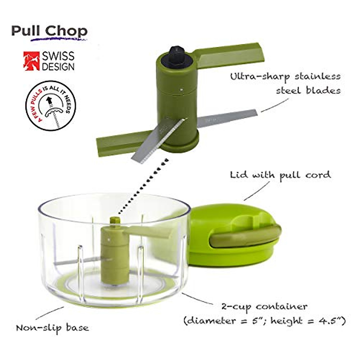 Kuhn Rikon Pull Chop Chopper/Manual Food Processor with Cord Mechanism, Green, 2-Cup & Rikon Auto Safety LidLifter/Can Opener with Ring Pull, 8 x 2.5 x 2.75 inches, Black