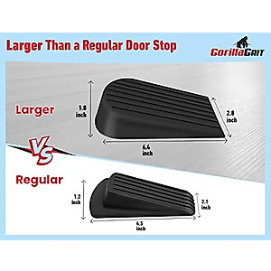 Extra Large Rubber Door Stoppers - Door Stop Wedge, Heavy Duty Jumbo Flexible Door Holder - Black 2 Pack - Non Marking Anti Slip Jammer