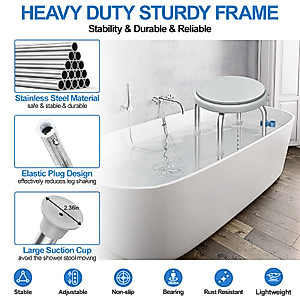 UGarden Folding Shower Chair Seat, Stainless Steel Shower Chair for Inside Shower with Pad/Grab Bar, 400lbs Portable Travel Shower Stool, Safety Anti-slip Bath Chair for Seniors, Adults,Disabled, Gra