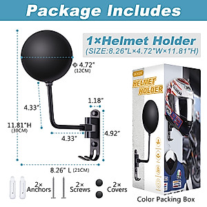 SKIKEN Helmet Holder Rack (White) Wall Mounted, Football Helmet Rack Stand, Wall Motorcycle Helmet Rack, Storage Rack for Motorcycle Jacket, Baseball and Sports Helmet (White, 1Pack)