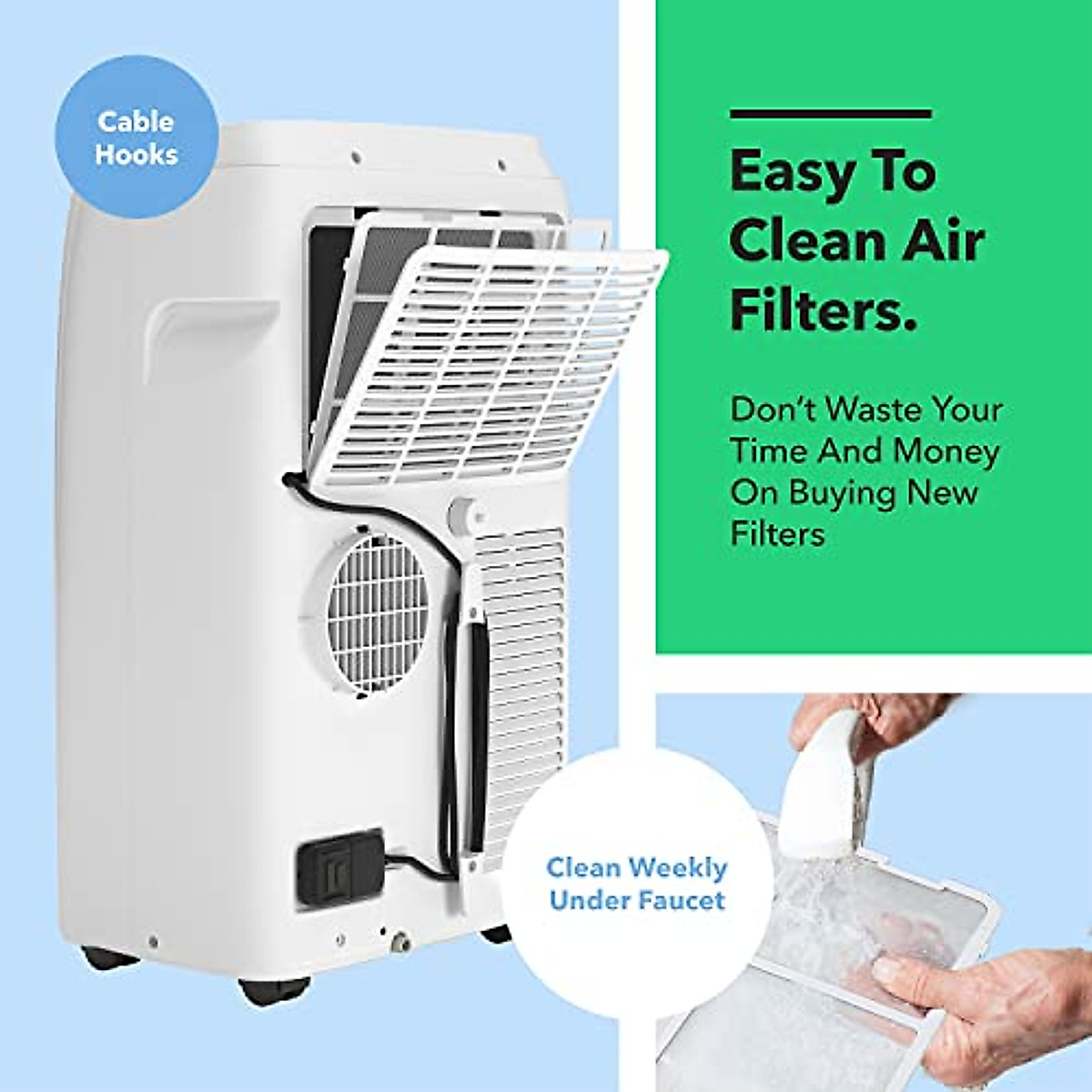 Vremi 10000 BTU Portable Air Conditioner - Easy to Move AC Unit for Rooms up to 250 Sq Ft - with Powerful Cooling Fan, Reusable Filter, Auto Shut Off (6250 BTU New DOE)