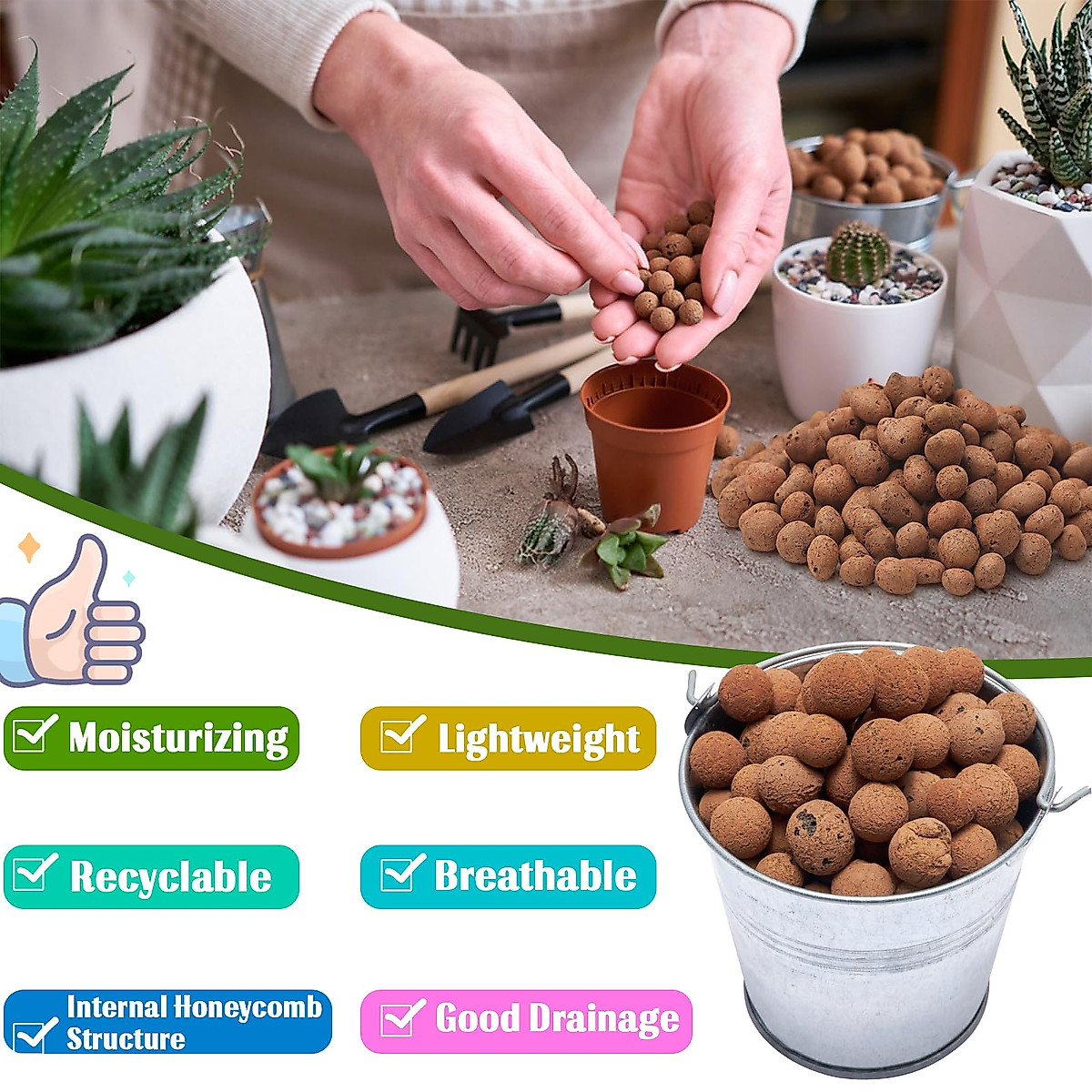 Halatool 4LB Leca Clay Pebbles for Plants 4mm-16mm Lightweight Clay Balls 100% Natural Hydro Balls for Aquarium Potted Plants Hydroponic Growing Gardening Orchids Drainage Decoration Aquaponics
