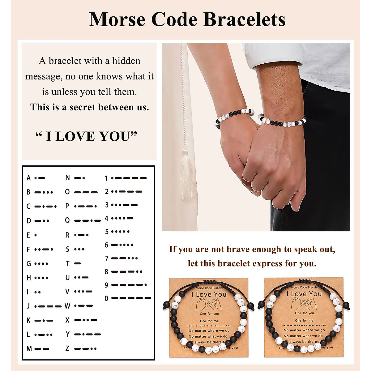 UNGENT THEM Matching Couples Bracelets Morse Code Boyfriend Girlfriend Long Distance Relationship Christmas I Love You Valentines Day Gifts for Him Her Boyfriend Girlfriend Women Men