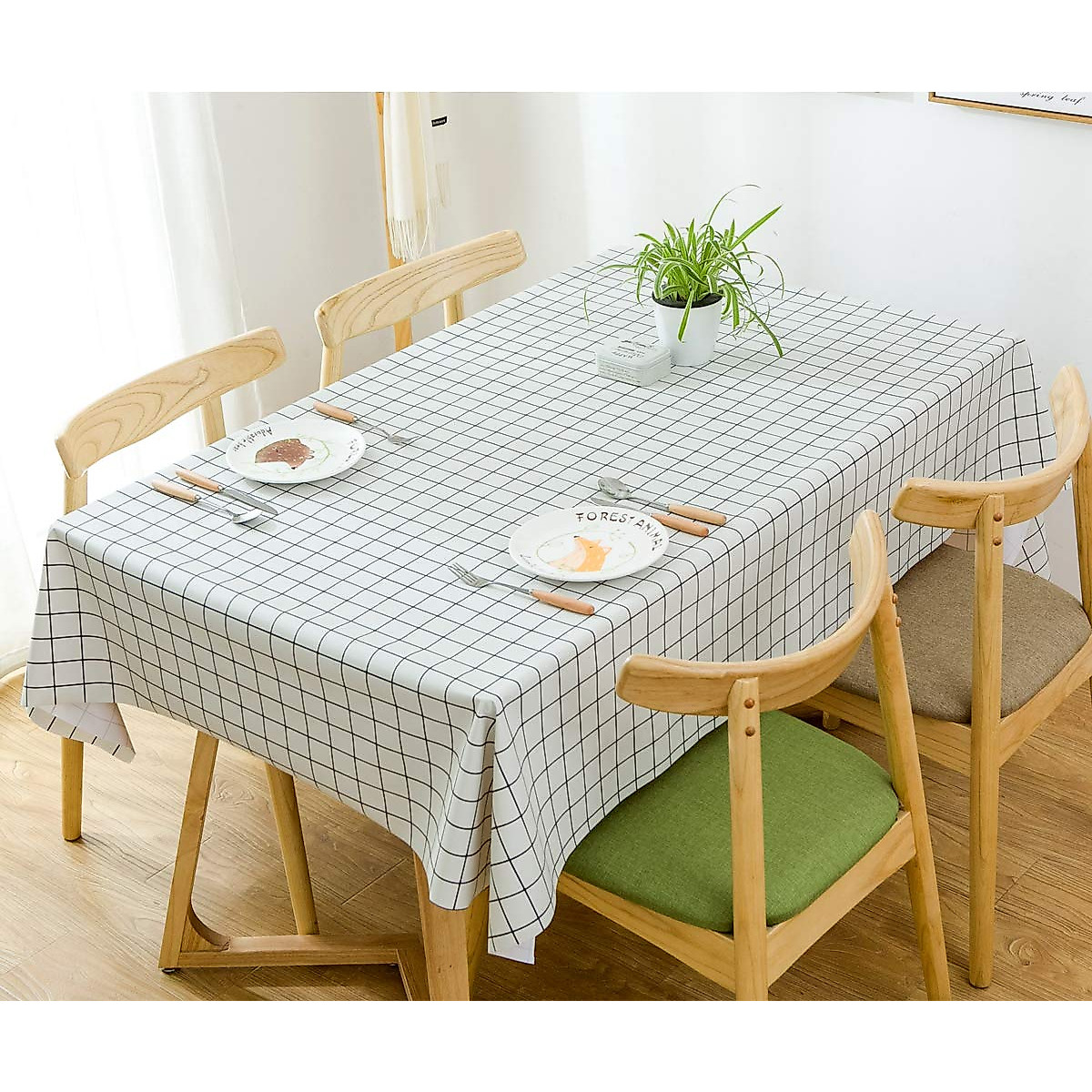 Yofori Tablecloth Wipe Clean Table Cloth Wipeable PVC Waterproof Rectangular Table Cover Plastic Table Protecter for Kitchen Outdoor (54x108 inch, Plaid)
