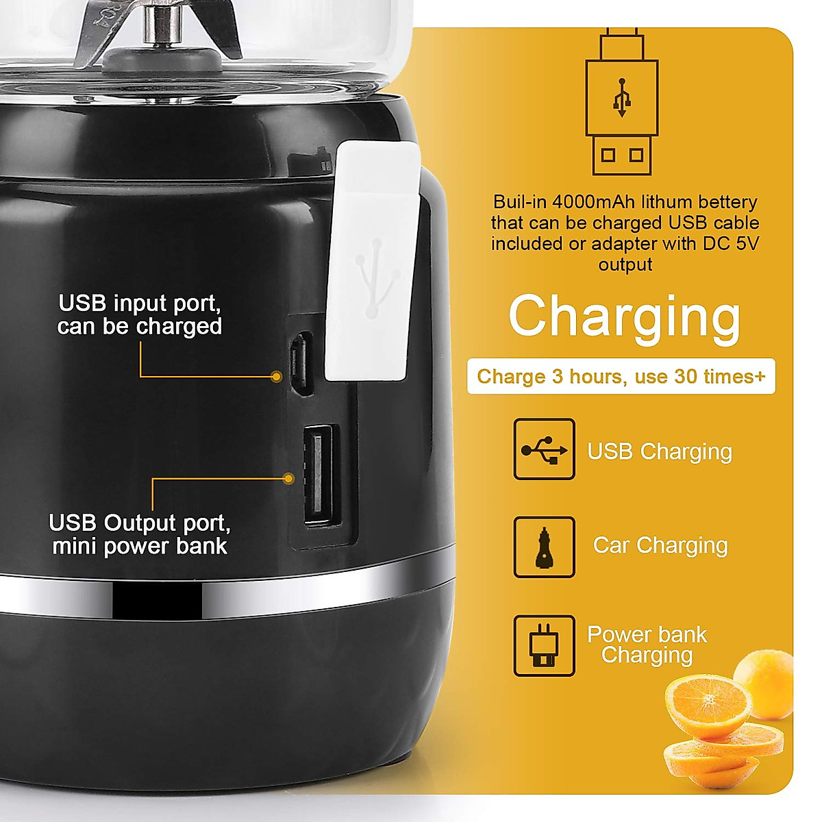 iOCSmart Portable Blender on the go, Mini Juicer Blender for Shakes and Smoothies, Personal Blender USB Rechargeable with 2 Juice Cup (Black)