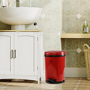 Lesbin 2.6 Gallon Plastic Round Bathroom Step Trash Can with Soft Close Lid, Step Trash Bin with Removable Inner Bucket, Red
