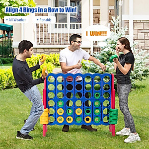 Costzon Giant 4-in-A-Row, Jumbo 4-to-Score Giant Game Set for Kids & Adults, Indoor Outdoor Yard Connect Game, 3.5FT Tall with 42 Jumbo Rings & Quick-Release Slider, Perfect for Family & Party Games