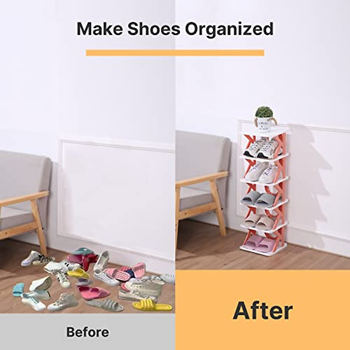 Kacimil Shoe Rack, 6 Tiers Shoe Organizer, Free Standing Shoe Storage, Stackable Shoe Rack for Closet, Entryway, Small Space, Corner, Bedroom - Blue