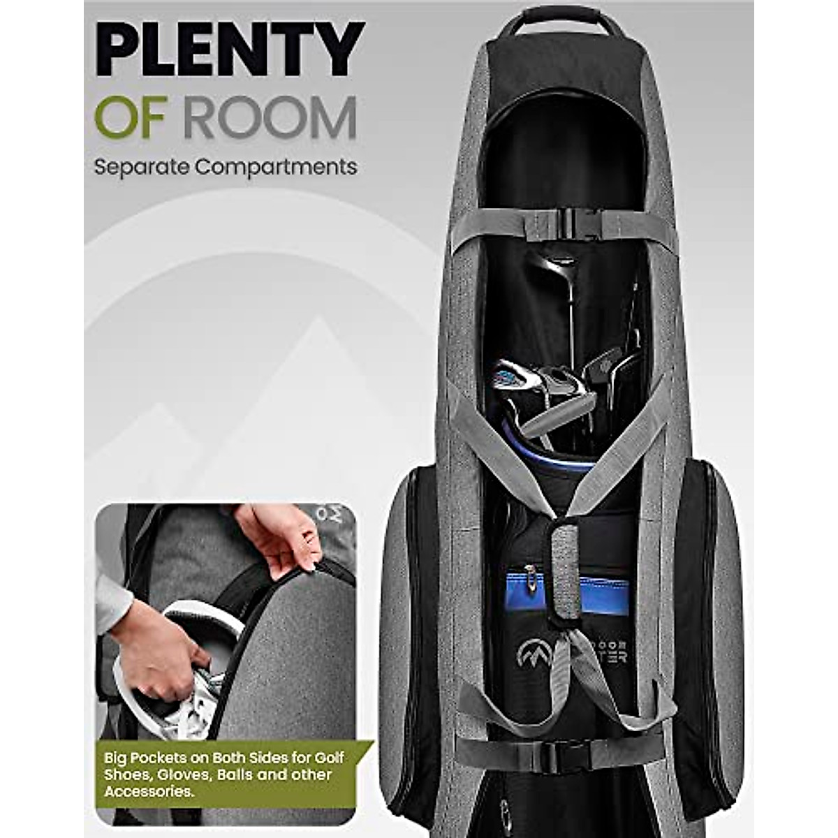 OutdoorMaster Padded Golf Club Travel Bag with Wheels, 900D Heavy Duty Oxford Waterproof -Alligators - Black + Gray