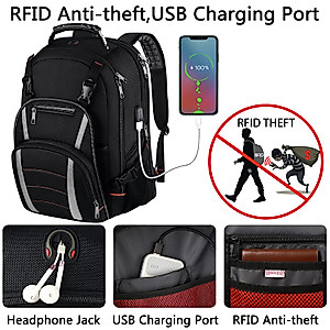 18.4''Laptop Backpack,Extra Large Travel Gaming Laptop Backpacks With USB Charging Port,TSA Friendly Flight Approved RFID Antitheft,Water Resistant MenWomen College Bookbag School Student Computer Bag