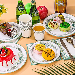 Decodinli 100 PCS Greenery Party Supplies, Greenery themed Disposable Plates and Napkins for Bridal Shower Decorations, Birthday, Baby Shower, Gender Neutral, Serves 20