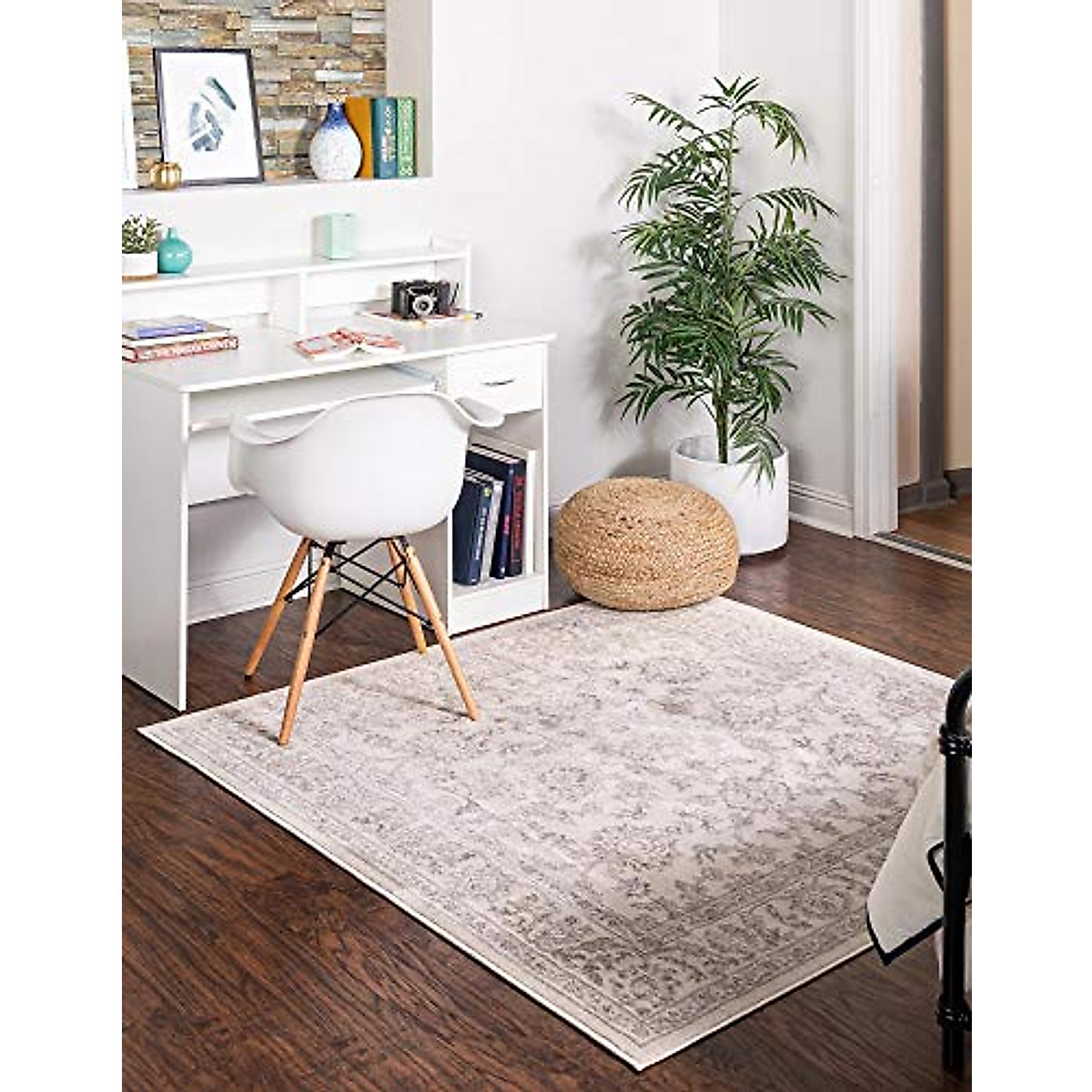Rugs.com Charlotte Collection Rug – 4 Ft Square Ivory Low-Pile Rug Perfect for Living Rooms, Kitchens, Entryways