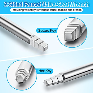 Enhon Faucet Seat Wrench, Compatible with Danco 80439 Faucet Removal Tool, For Use to Install Faucet Compression Seats, Hex or Square Steel Faucet Seats Tool, 2 Sided Wrench Configuration