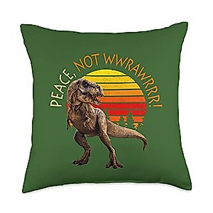PEACE NOT WAR Peace, NOT WWRAWRRR not war Jurassic T Rex World Dinosaur Throw Pillow, 18x18, Multicolor