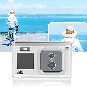 Digital Camera,Kids Camera with Flash, FHD 4K 50MP Compact Vlogging Camera,Point and Shoot Camera 16X Digital Zoom, Portable Mini Camera for Teens Students (Silver)