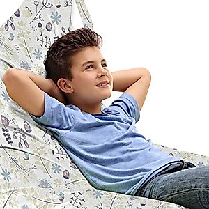 Ambesonne Natural Lounger Chair Bag, Floral Theme Abstract Leaves and Flowers Strawberries Images on Plain Backdrop, High Capacity Storage with Handle Container, Lounger Size, Multicolor