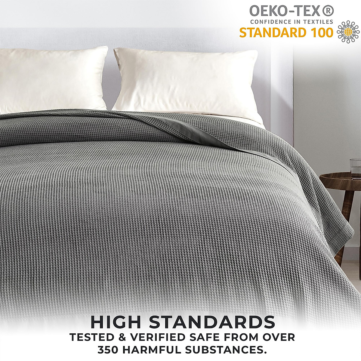 Great Bay Home 100% Cotton Light Grey Waffle Weave Twin Blanket | Lightweight and Breathable | Soft Versatile Grey Bed Blanket | Perfect for Layering Cotton Blanket | Hazel Collection