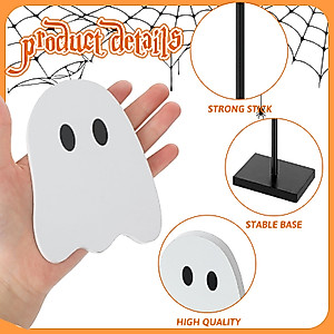 Chitidr 3 Pcs Halloween Standing Table Decor Wood Tiered Tray Table Decorations Ghost Table Centerpiece Tall Block Sign Set for Halloween Party Home (White)