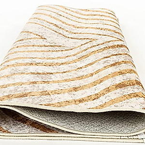 Alfa Rich Rugs, 5x7 Area Rug, Cream - Gold Rug, Non-Slip, Soft, Machine Washable, Living Room Rugs