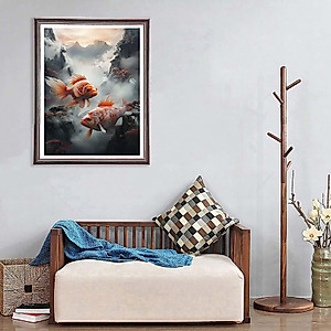 Ginfonr DIY 5D Diamond Art Kits for Adults, Fish Mountains Diamond Painting for Adults, Diamond Art Landscape Full Drill, Diamond Art Kits Embroidery Rhinestone Craft for Home Wall Decor 12 * 16 Inch