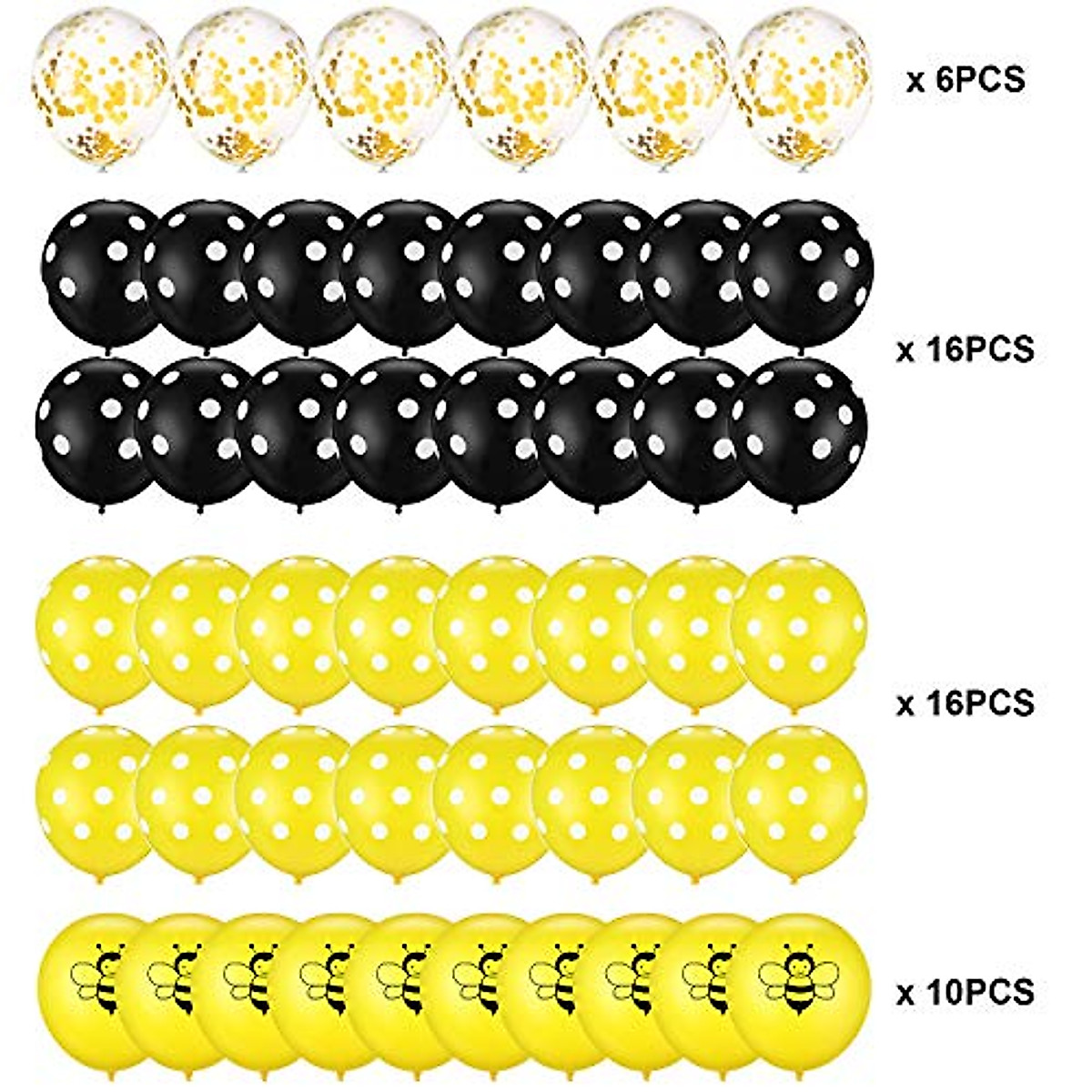 48 Pieces Happy Bee Day Balloons Latex Polka Dots Balloons Gold Confetti Balloons Bee Printed Balloons Garland for Bee Baby Shower Birthday Party Decorations