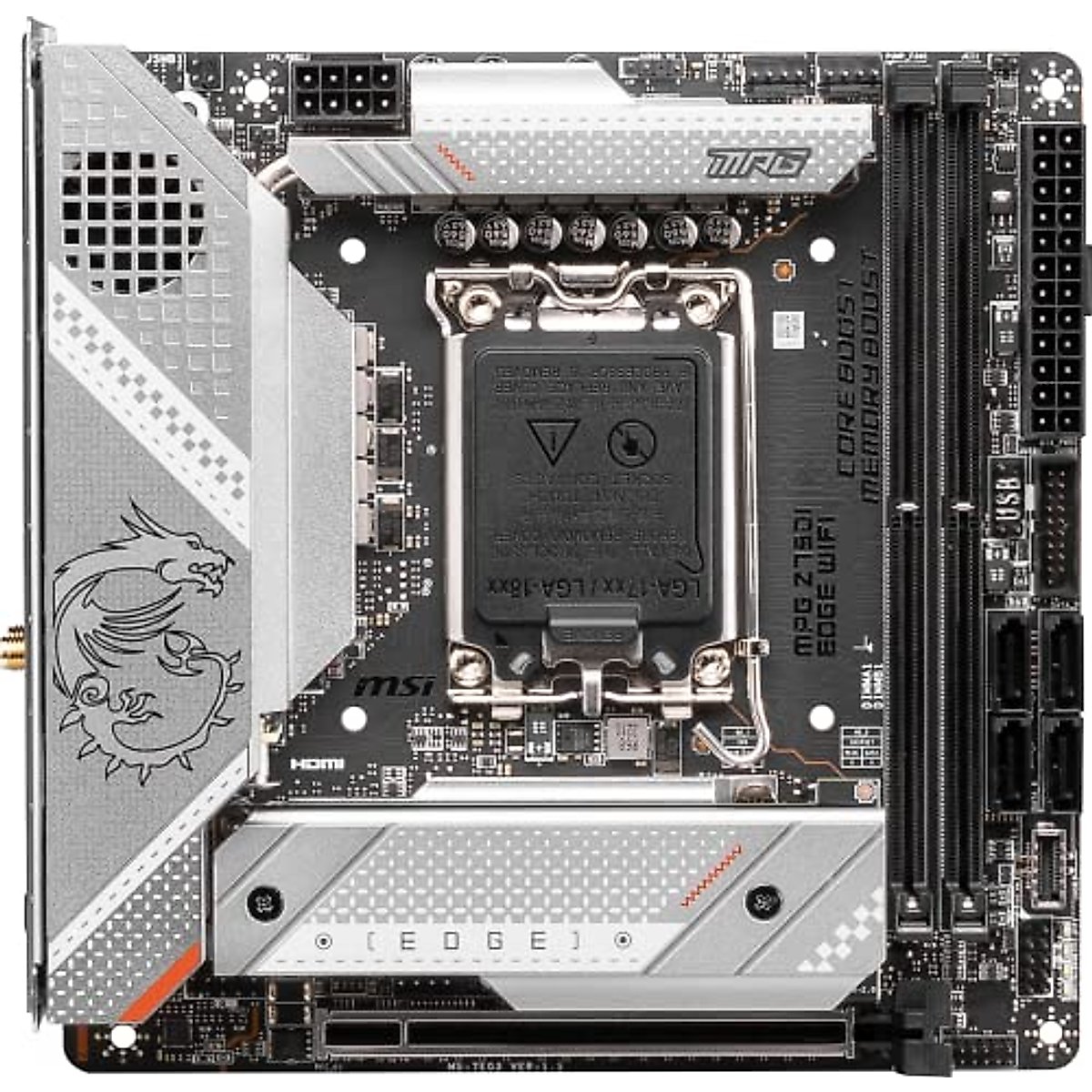 MSI MPG Z790I Edge WiFi Gaming Motherboard (Supports 12th/13th Gen Intel Processors, LGA 1700, DDR5, PCIe 5.0, M.2, 2.5Gbps LAN, USB 3.2 Gen2, Wi-Fi 6E, Mini-ITX)
