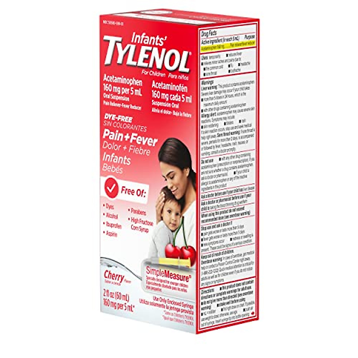 Tylenol Infants Acetaminophen Medicine, Pain & Fever Relief, Dye Free Cherry, 2 fl. oz