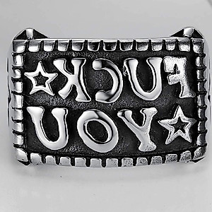 Jude Jewelers Retro Vintage Stainless Steel Fuck You Mantra Cocktail Party Graduation Party Ring (Silver, 9)