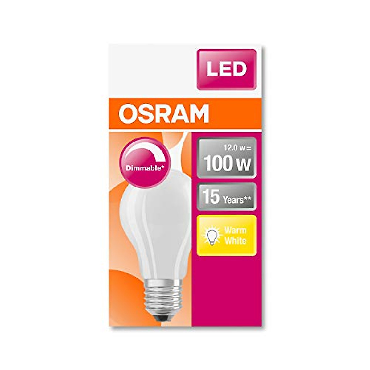 OSRAM LED lamp/Base: E27 / Warm White / 2700 K / 12 W/Replacement for 100 W Incandescent Bulb/LED Retrofit Classic A DIM [Energy Efficiency Class A++] / Pack of 10