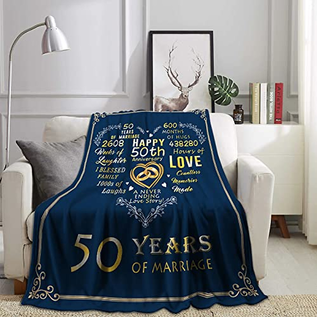 Mosslink Gifts for 50th Anniversary Blanket, 50th Golden Wedding Anniversary Couple Gifts for Dad Mom Grandparents, 50 Years of Marriage Throw Blankets Gift for Husband Wife 50"x60"