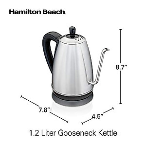 Hamilton Beach Gooseneck Pour Over Electric Tea Kettle, Water Boiler & Heater, 1.2 L, Cordless, Auto-Shutoff & Boil-Dry Protection, Stainless Steel (40899)
