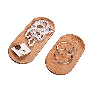Eiyye Mini Serving Tray Small Wooden Plate Oval Wood Tray, Set of 2 Wooden Snack Tray Dessert Tableware Decorative Tray for Jewellery Key Coin