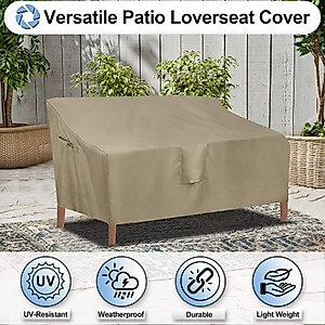 OutdoorLines Outdoor Waterproof Patio Loveseat Couch Cover - UV Resistant Patio Sofa Furniture Covers Weatherproof Heavy Duty Glider Covers for Outdoor Furniture, 58Wx32.5Dx31H Inches, Camel