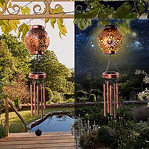 Astarin Solar Wind Chimes for Outside Hanging Led Solar Lights Outdoor Garden Lantern Decorative as Gift for Women mom Grandma Best Friends' Birthday Gift Bronze