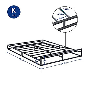 Oleesleep 6 Inch Dura Metal Platform Bed Frame with Footboard, Black